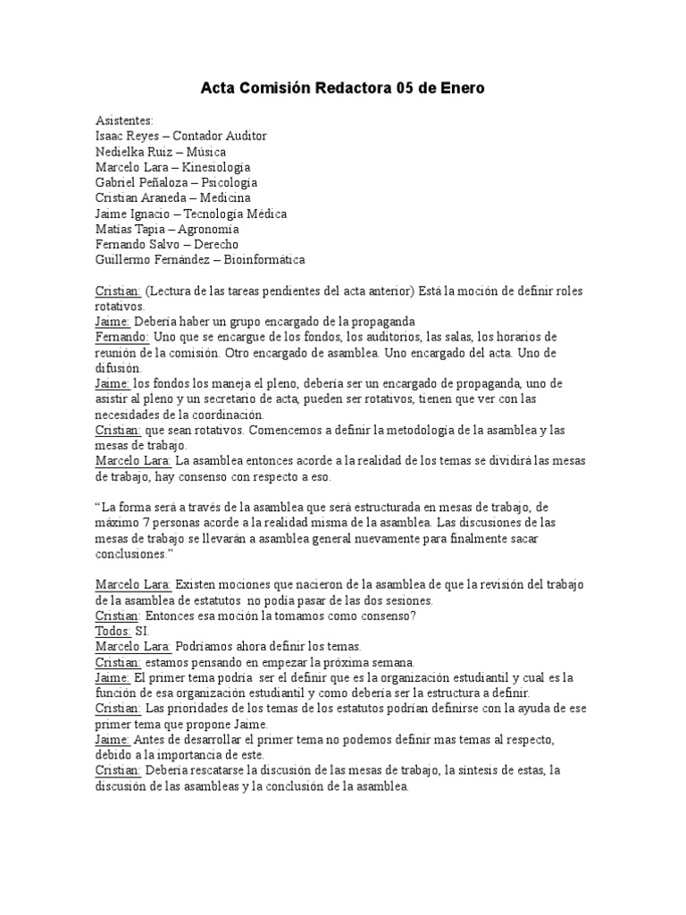 Acta Comision Redactora 05 de Enero | PDF | Science | Ciencia (general)