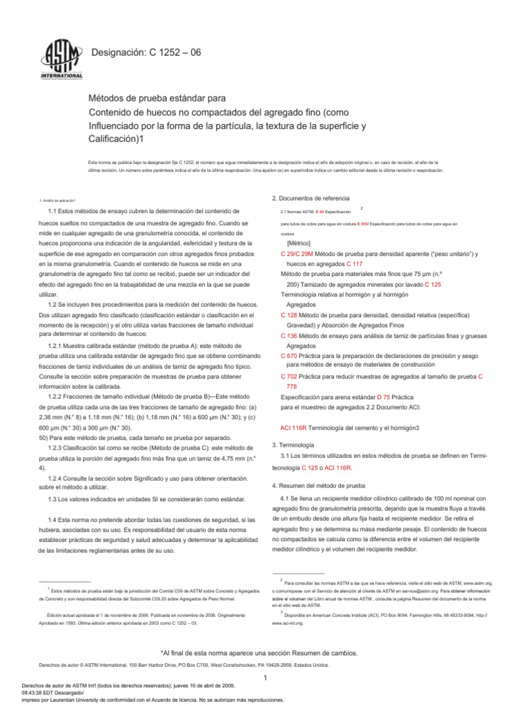 C1252 Corte Directo en Roca | PDF | Densidad | Hormigón