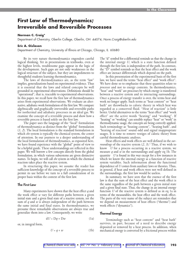 First Law ThermoD-irreversible-reversible Processes | PDF