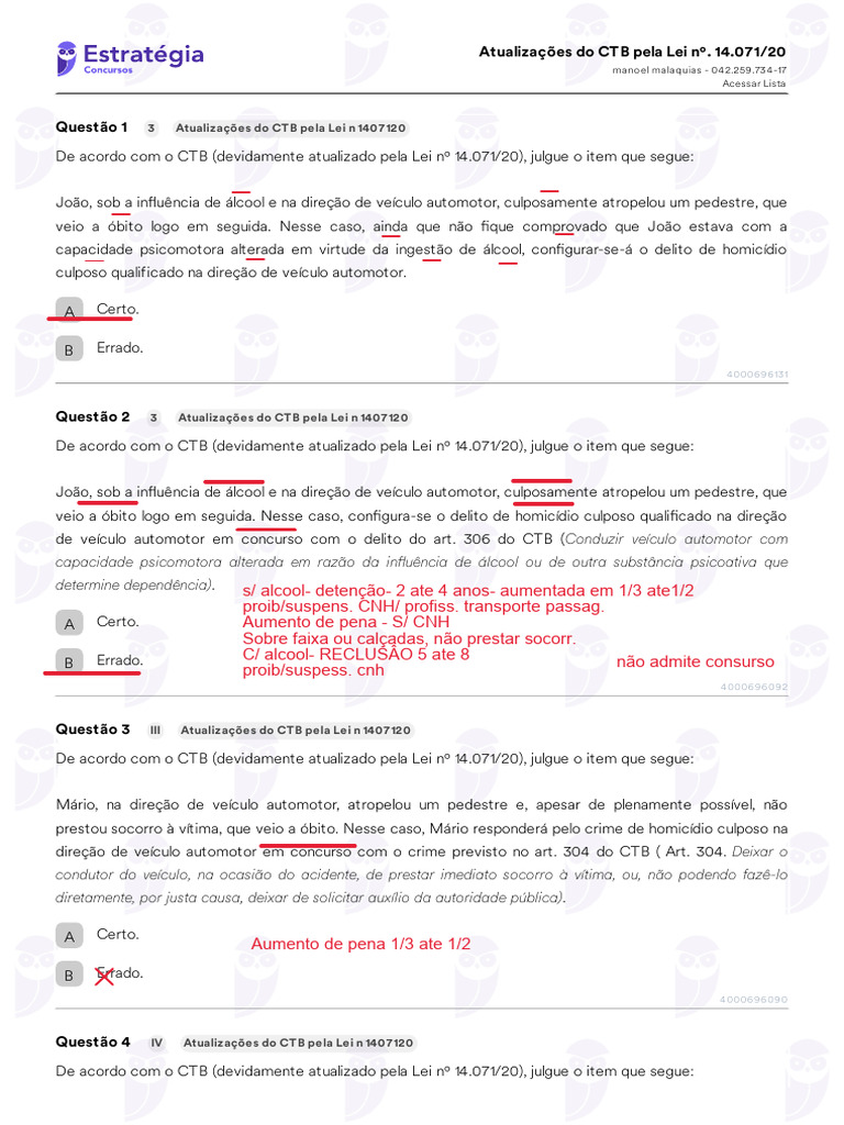 1000 Questoes CTB Estrategia Atalizadas | PDF