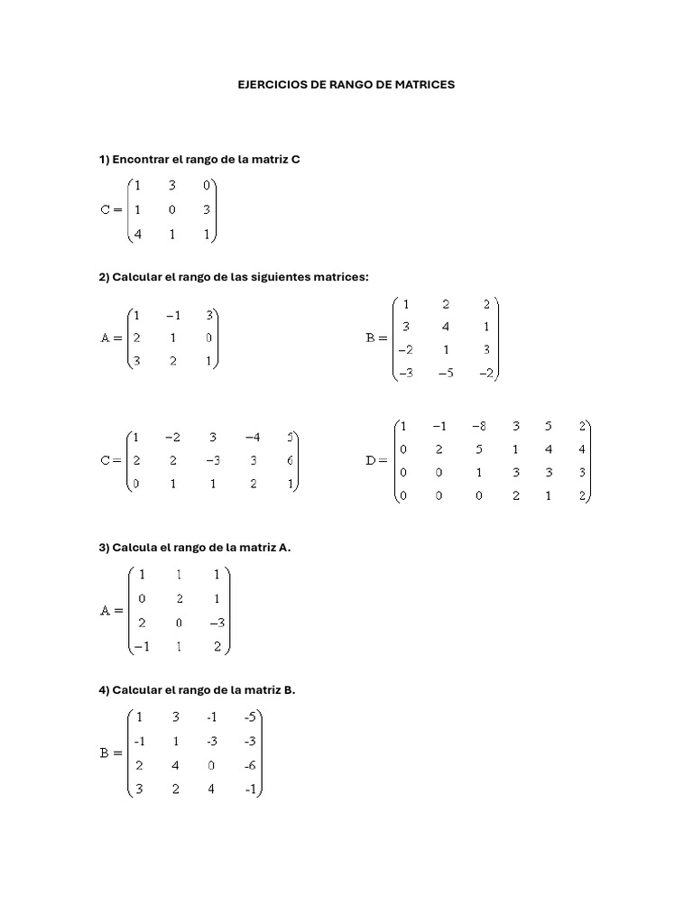 Ejercicios de Matemáticas II: Rango de Matrices | PDF