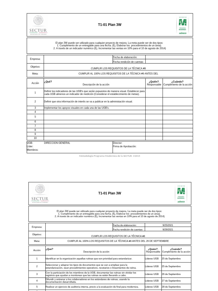T1-01 Plan 3W Formato | PDF