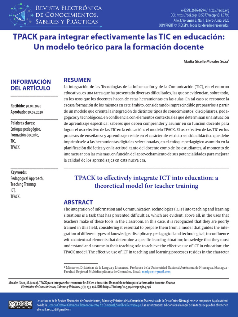 TPACK para Integrar Efectivamente Las TIC en Educa | PDF