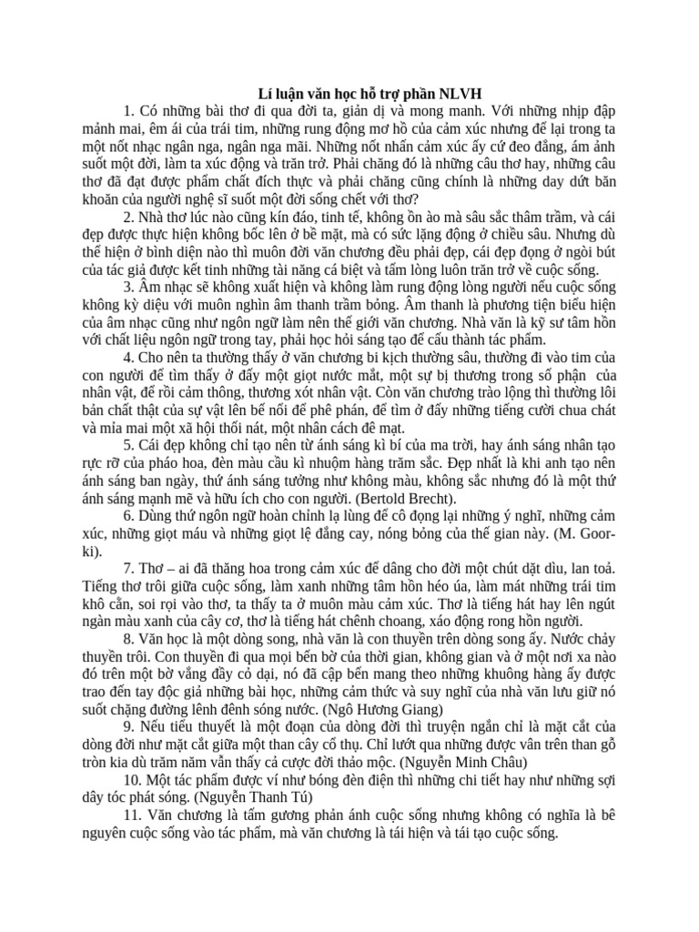 Lí luận văn học hỗ trợ phần NLVH | PDF