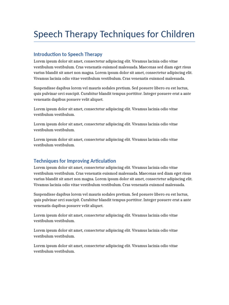 Speech Therapy Techniques For Children | PDF