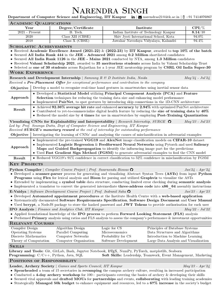 Resume Narendra IITK | PDF