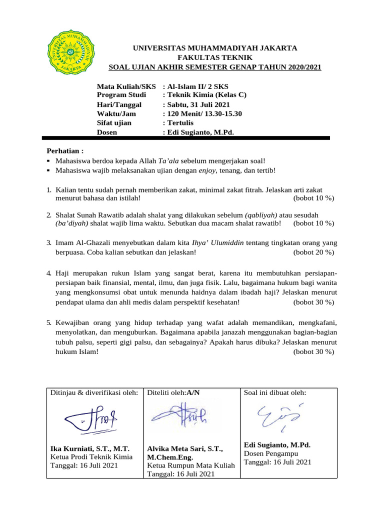 Soal UAS AIK II - Teknik Kimia C | PDF