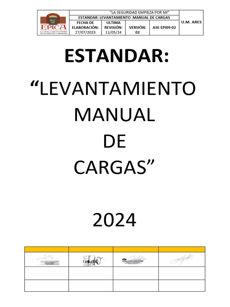 ASE-EPI09-002 Levantamiento Manual de Cargas | PDF