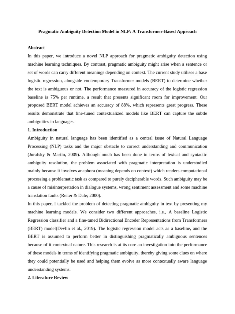 Pragmatic Ambiguity Detection Model in NLP | PDF | Ambiguity | Career ...
