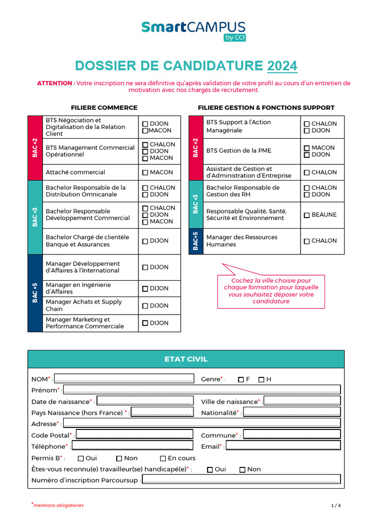Dossier de Candidature 2024 Modifiable - Copie | PDF