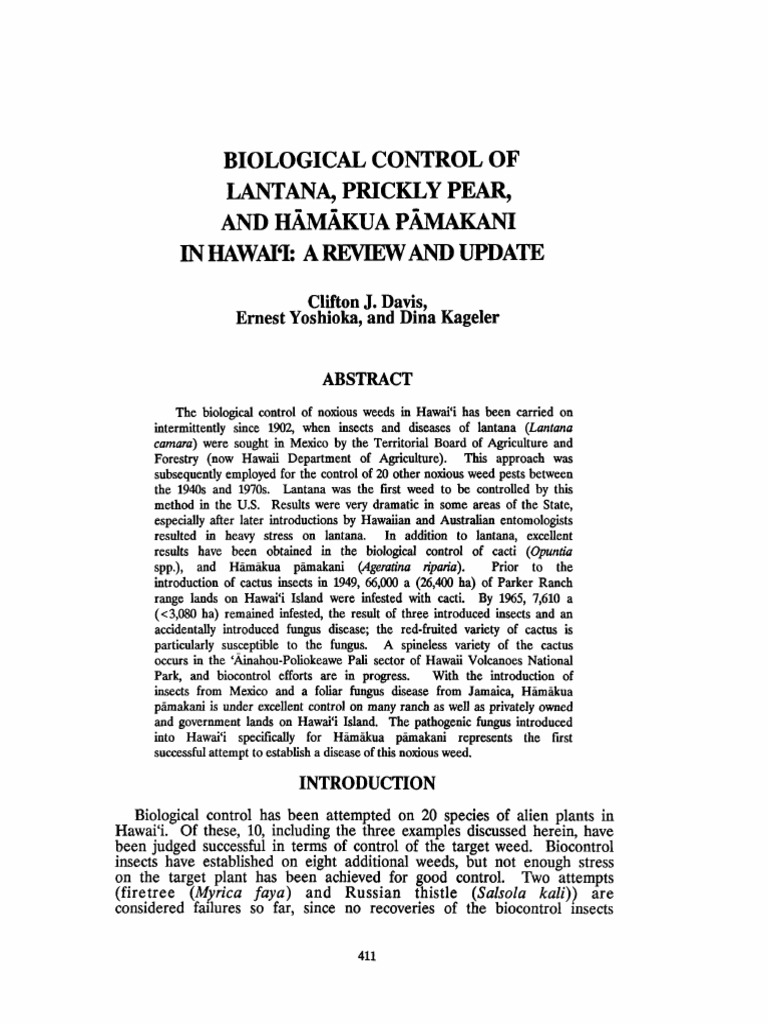 Davis, C. J., E. Yoshioka, and D. Kageler. 1992. Biological Control of ...