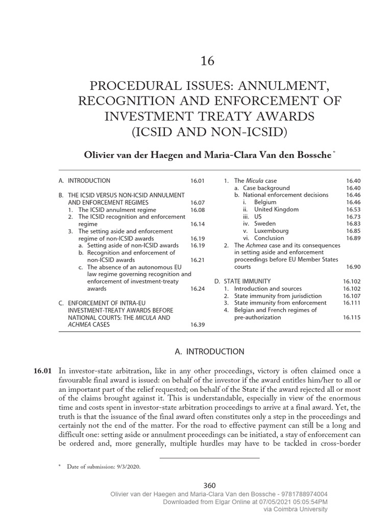 16 Procedural Issues - Annulment, Recognition and Enforcement of ...