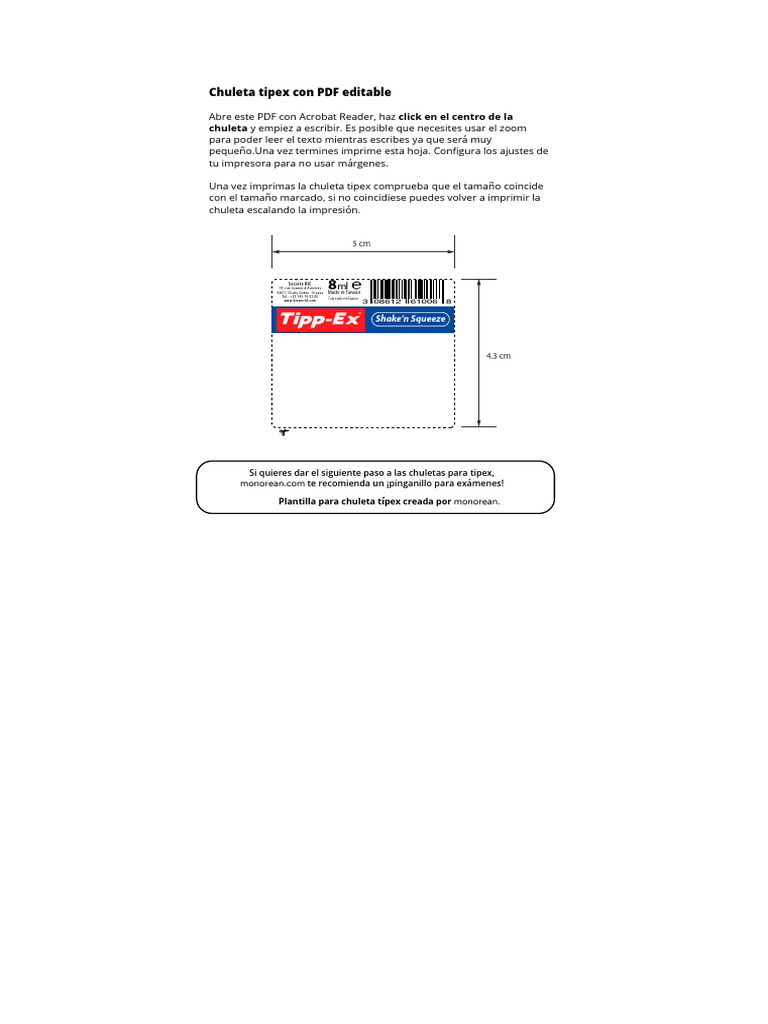 Chuleta Tipex Con PDF Editable | PDF
