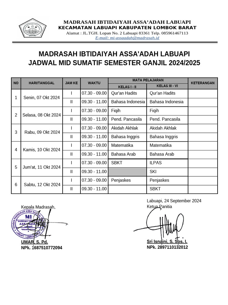 Jadwal & Daftar Hadir Mid | PDF
