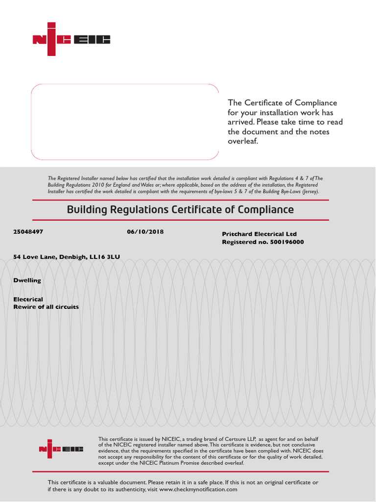 54 Love Lane Electric Notification Certificate | PDF