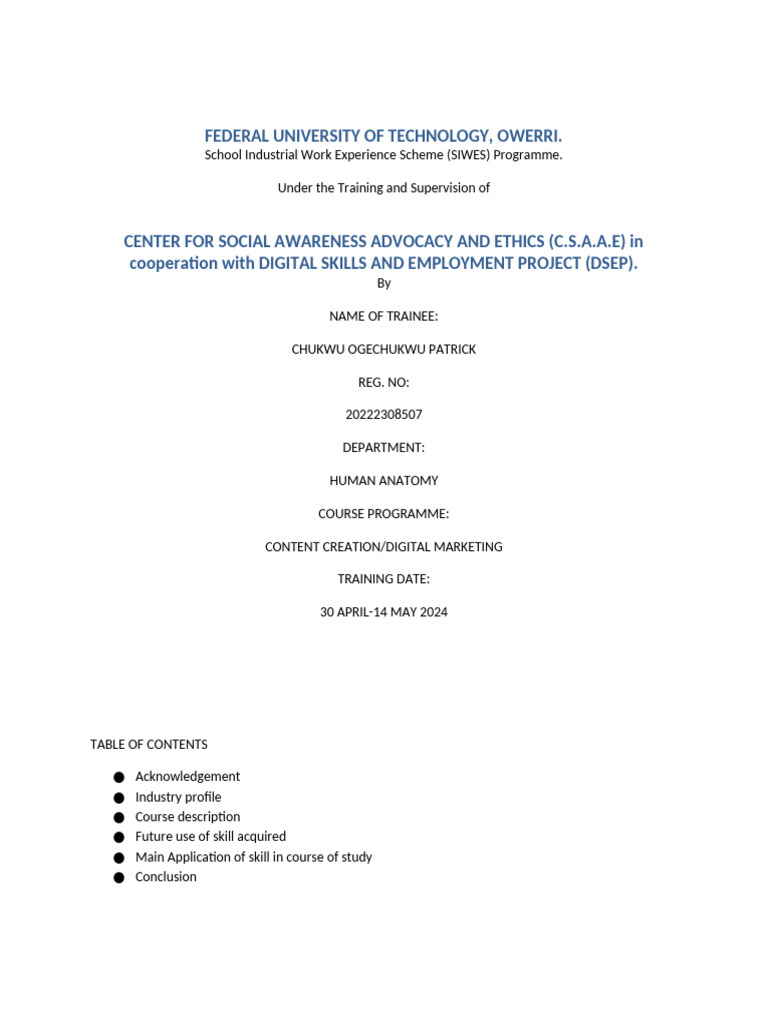 Report On Siwes | PDF