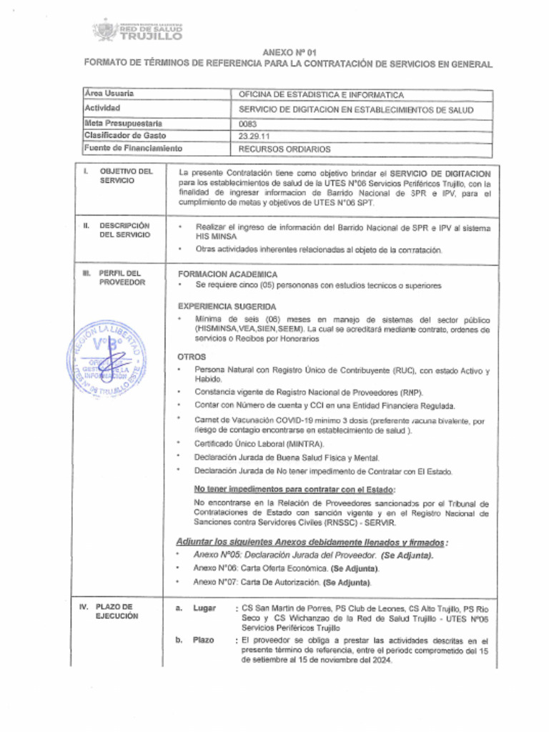 TDR - Servicio de Digitación | PDF