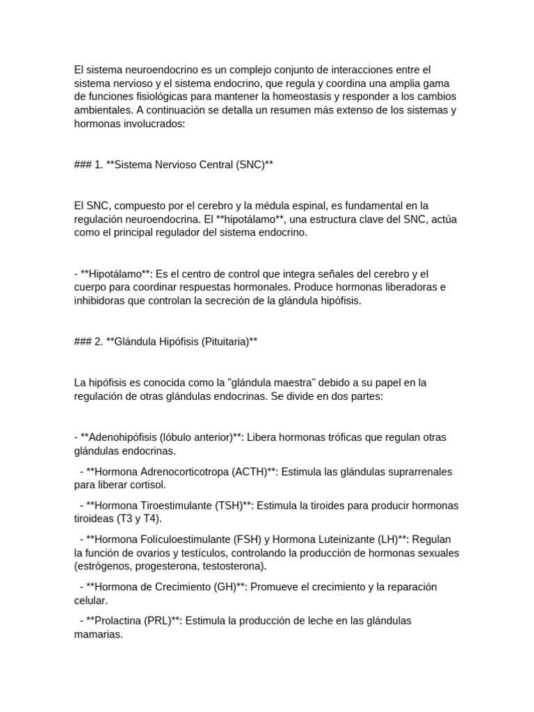 El Sistema Neuroendocrino Es Un Complejo Conjunto de Interacciones Entre El Sistema Nervioso y ...