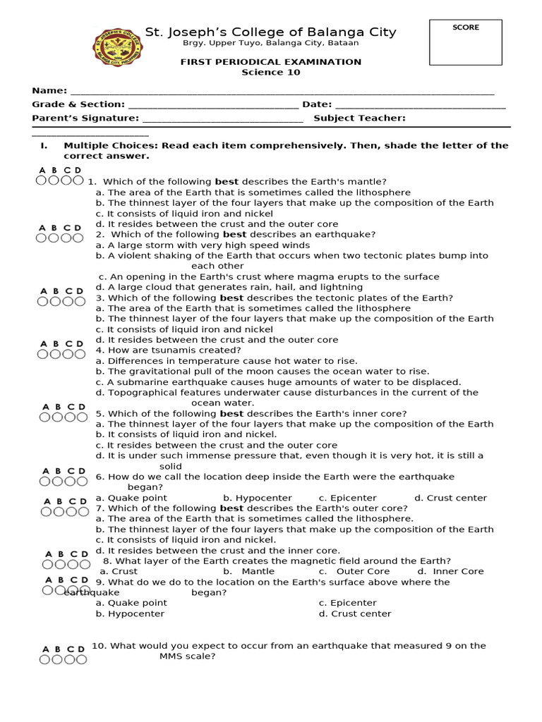 Science 10 Periodical Exam Guide | PDF | Earthquakes | Earth