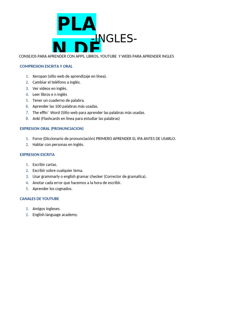 Plan de Estudio (Ingles) | PDF