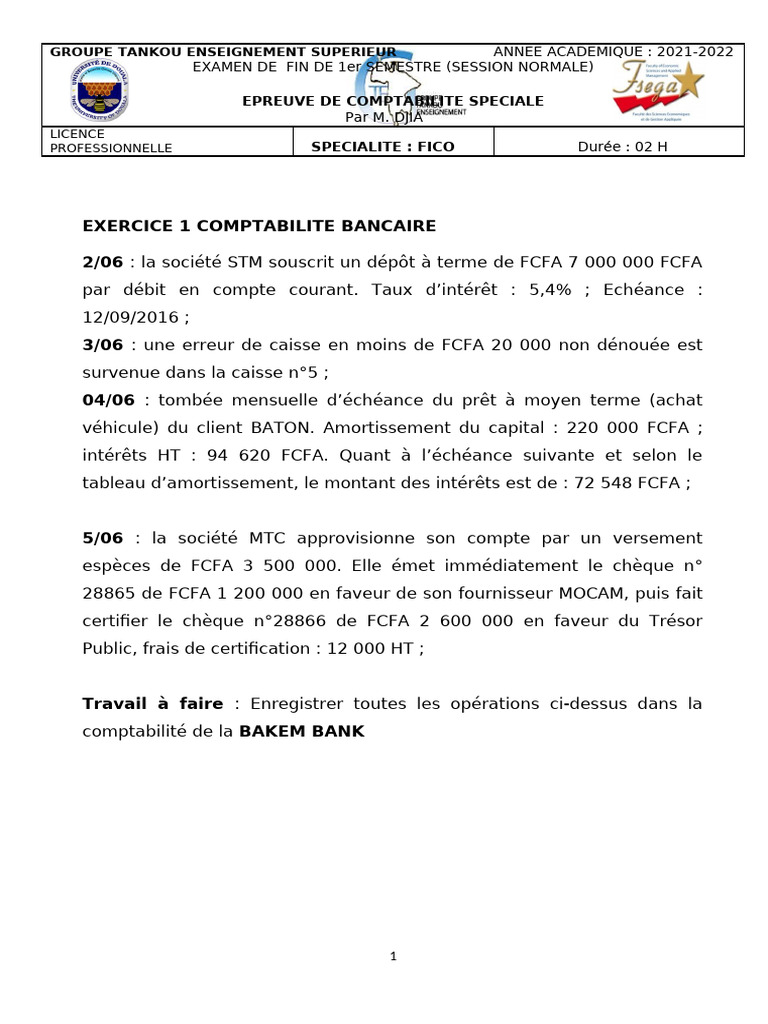 Comptabilité Spéciale 1 LP CF Et CCA | PDF