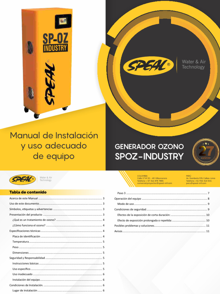 MANUAL GENERADOR OZONO SPOZ | PDF