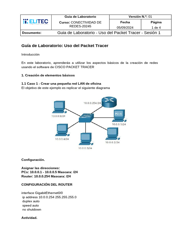 Guia de Laboratorio - Uso Del Packet Tracer - Sesión 1 | PDF