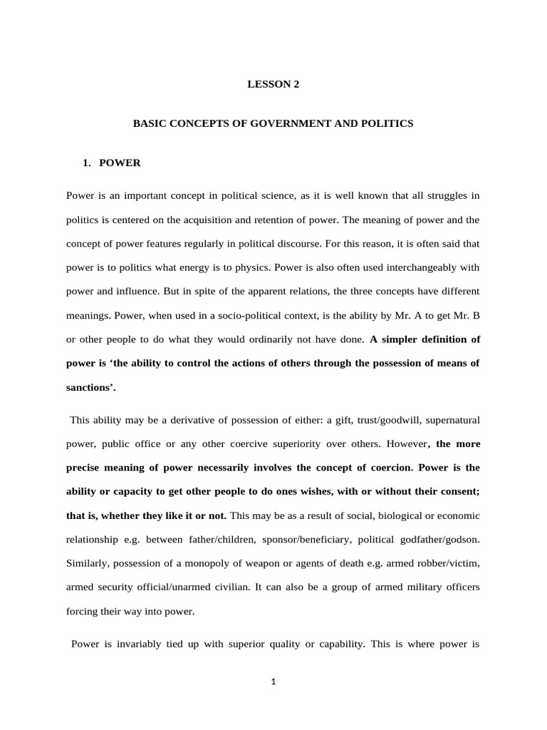 Basic Concepts of Governement and Politics | PDF | Power (Social And ...