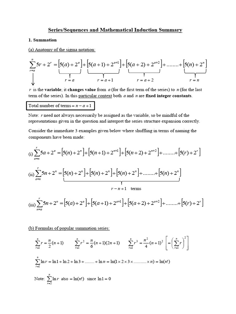 Series Sequences and Mathematical Induction Summary | PDF