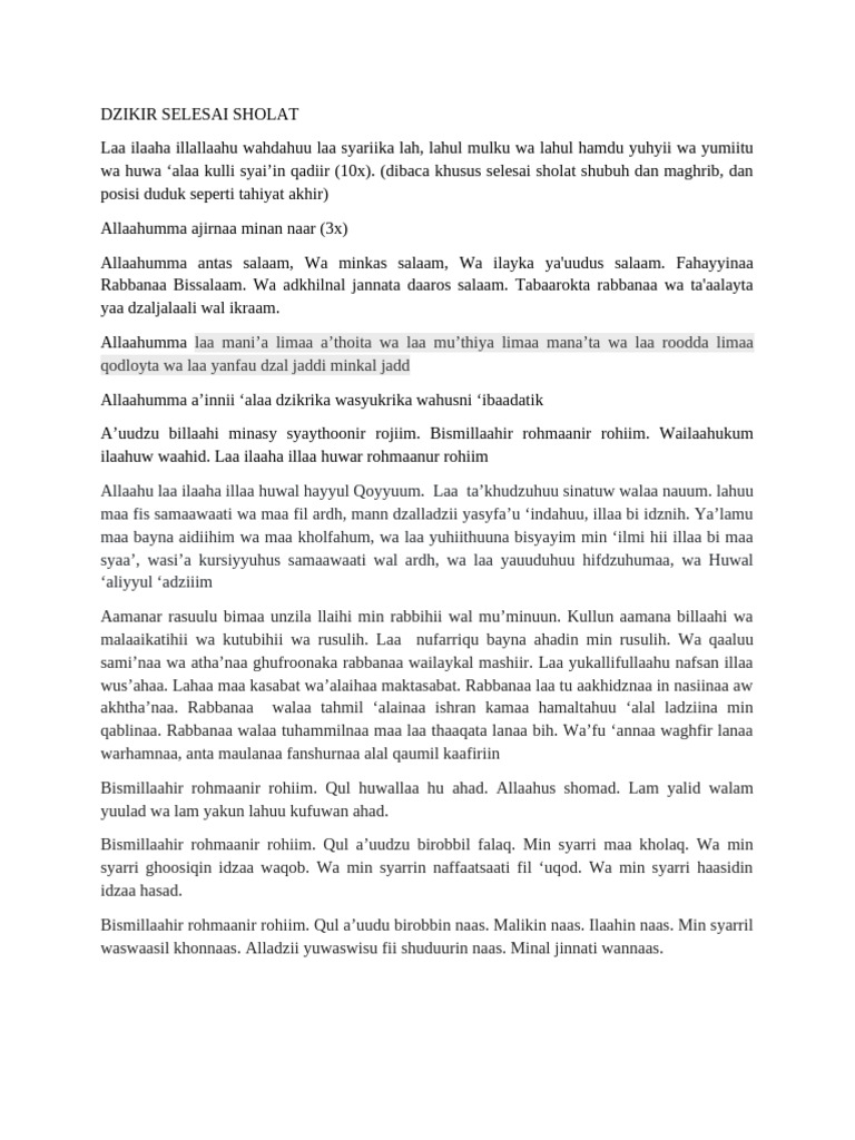 Dzikir Selesai Sholat | PDF