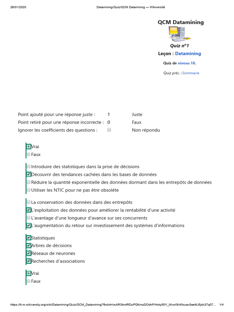 QCM Datamining - Correction | PDF