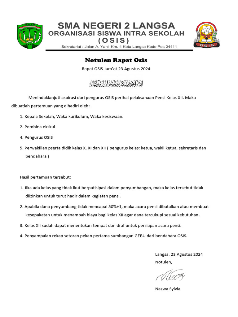 Notulen Rapat Osis 8 | PDF
