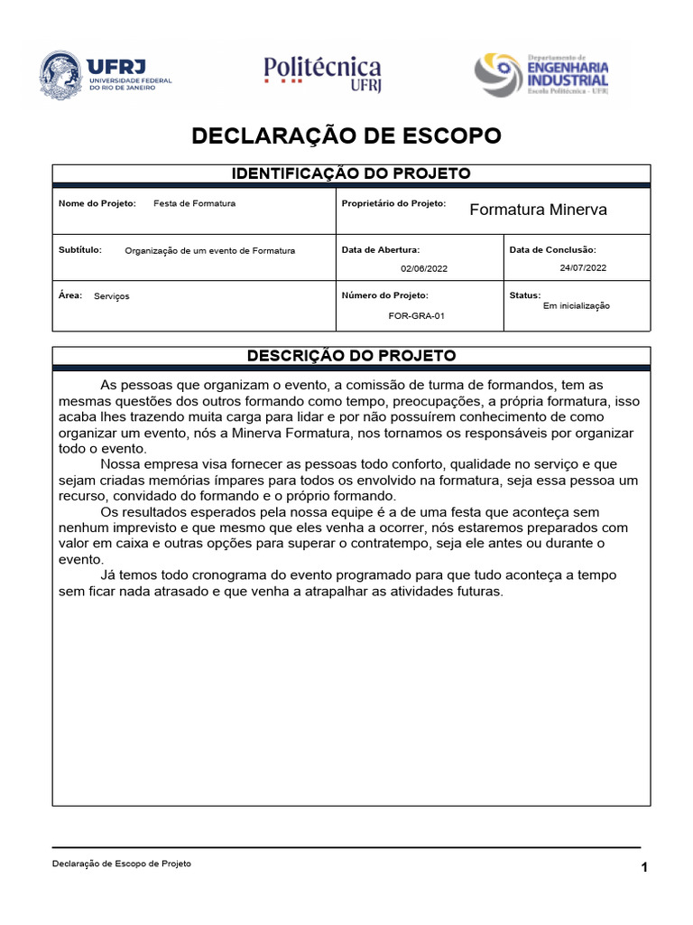 Declaração de Escopo | PDF