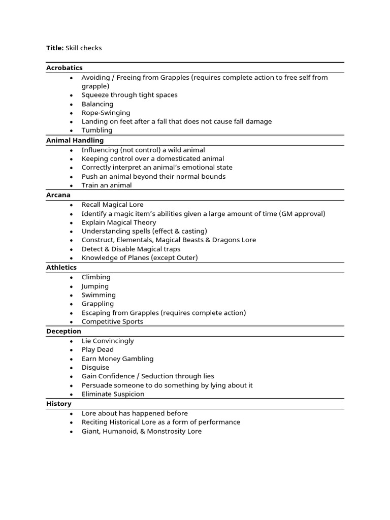 Skill Checks Pdf