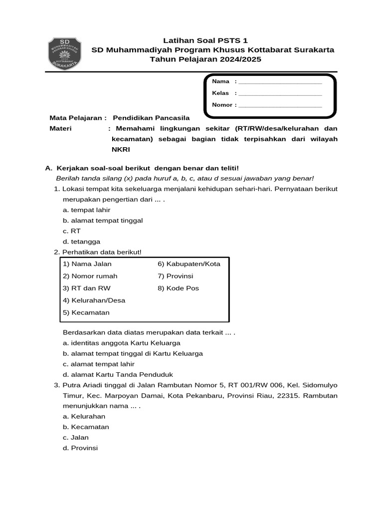 Latihan Soal PSTS 1 Pend Pancasila | PDF