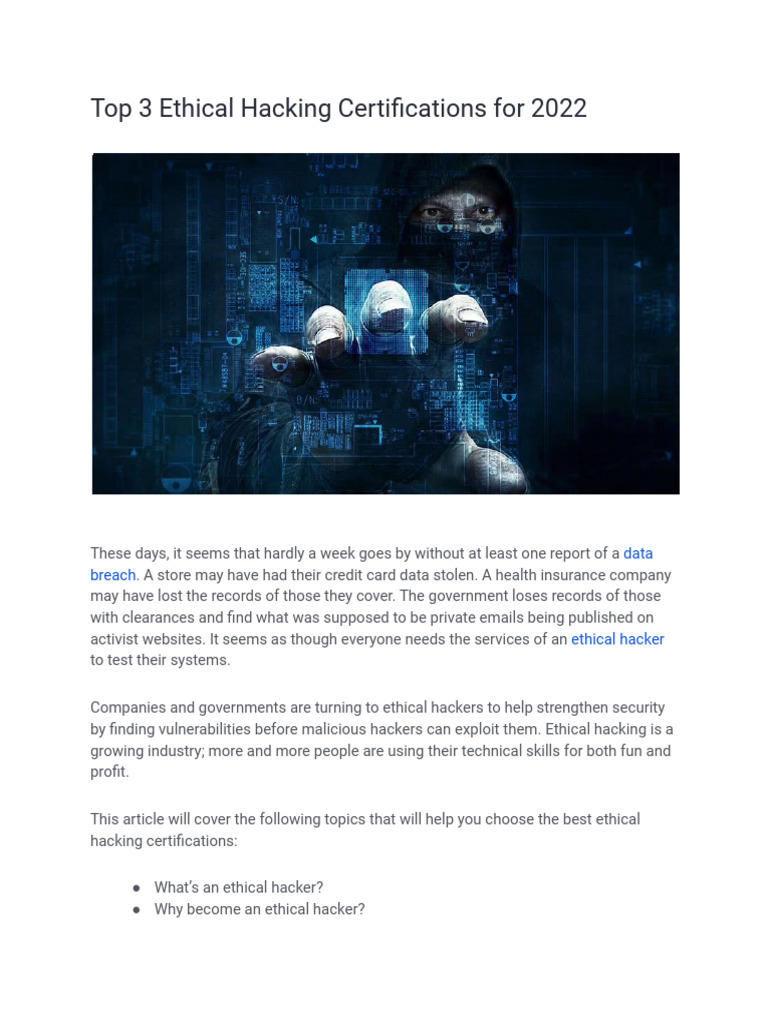 4208 GUI Top 3 Ethical Hacking Certifications For 2022 | PDF
