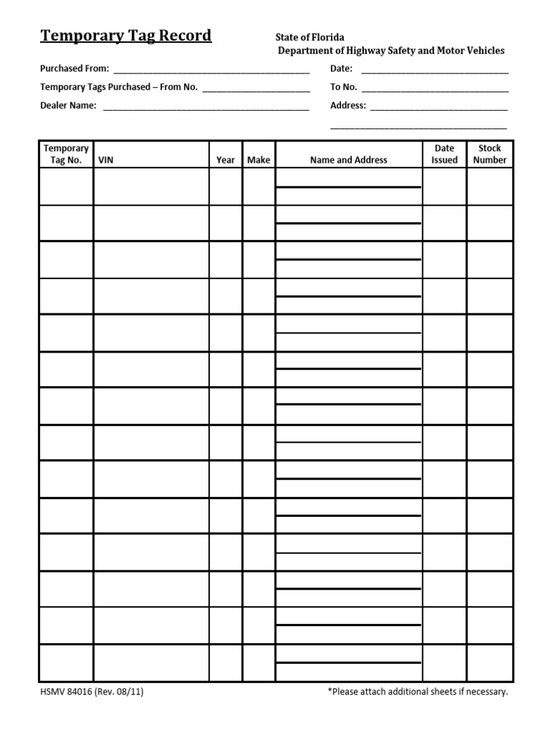Temporary Tag Record | PDF