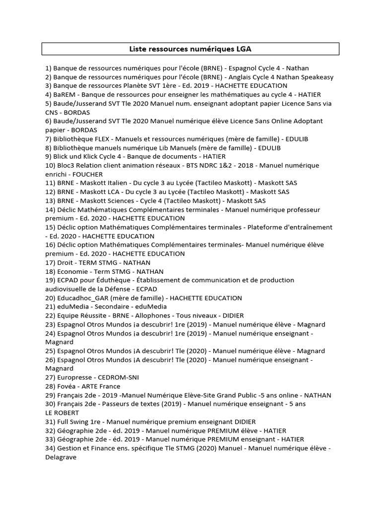 Banque de Ressources Numeriques Lgav2 | PDF