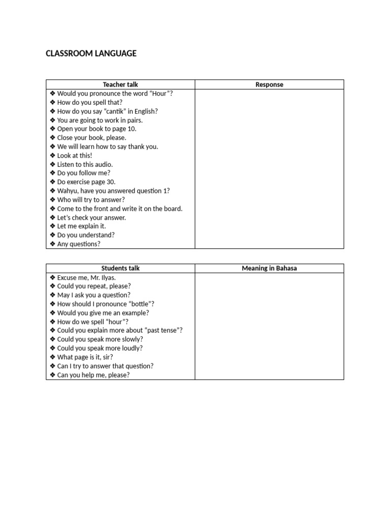 Classroom Language | PDF