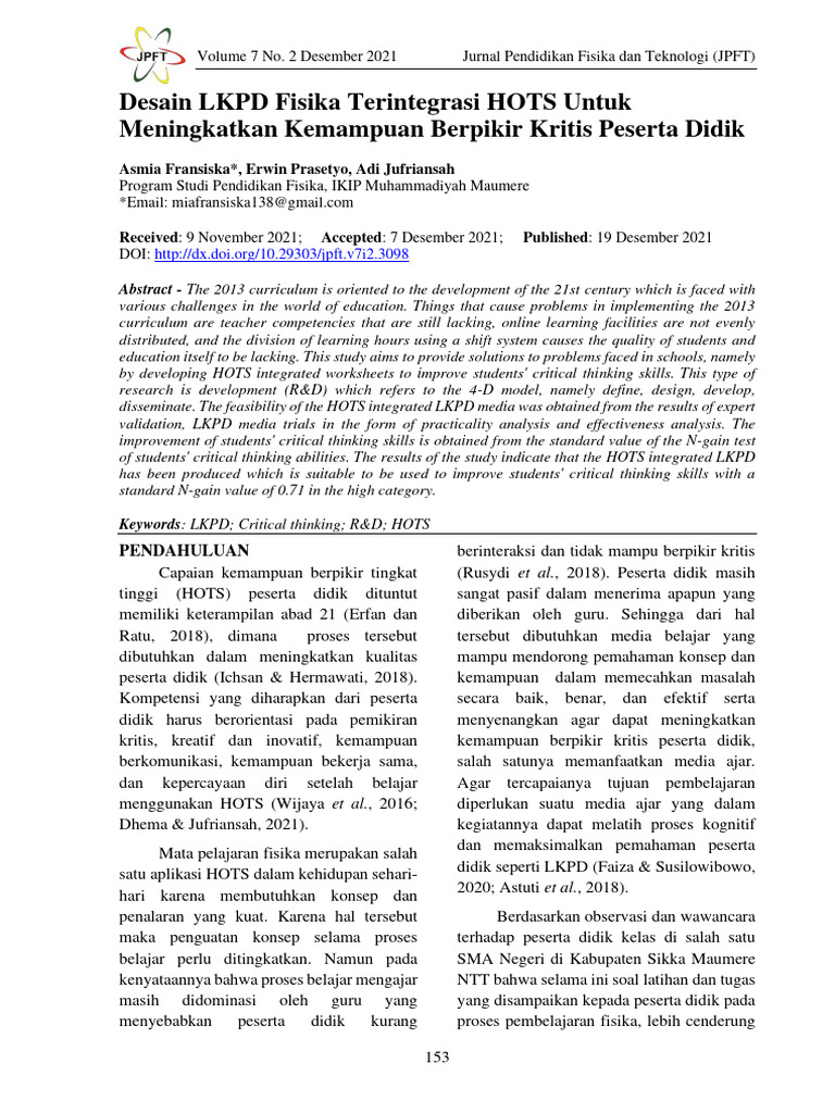 Desain LKPD Fisika Terintegrasi HOTS Unt | PDF