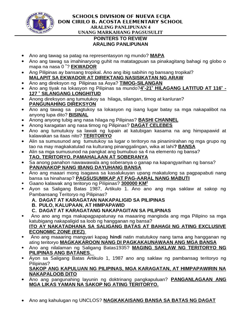 Pointers To Review AP 1st | PDF