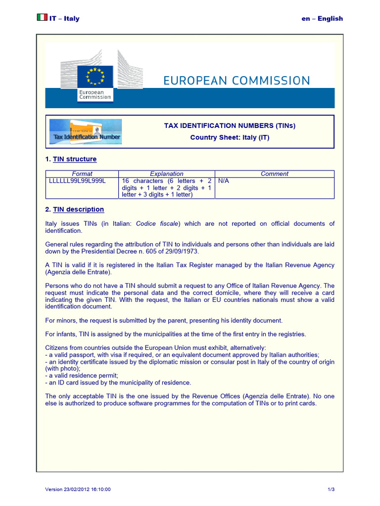 TIN_-_country_sheet_IT_en | PDF