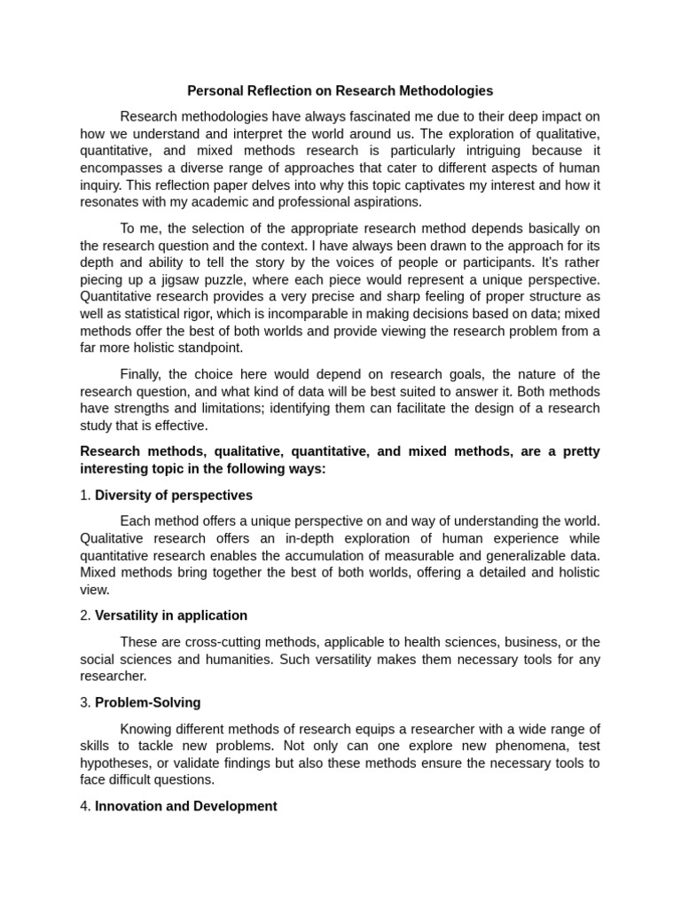 Personal Reflection On Research Methodologies | PDF