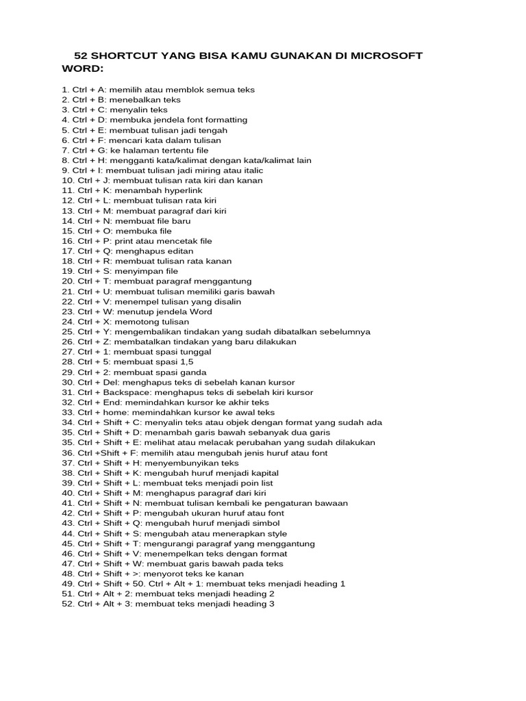52 Shortcut Yang Bisa Kamu Gunakan Di Microsoft Word | PDF
