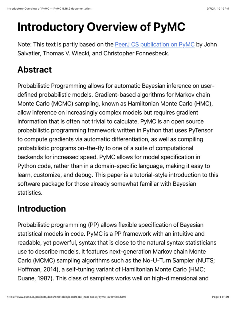 Introductory Overview of PyMC - PyMC 5.16.2 Documentation | PDF