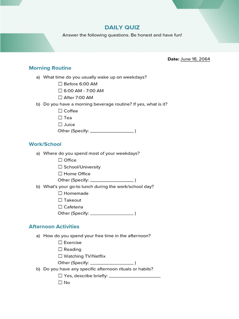 Daily Quiz Template | PDF