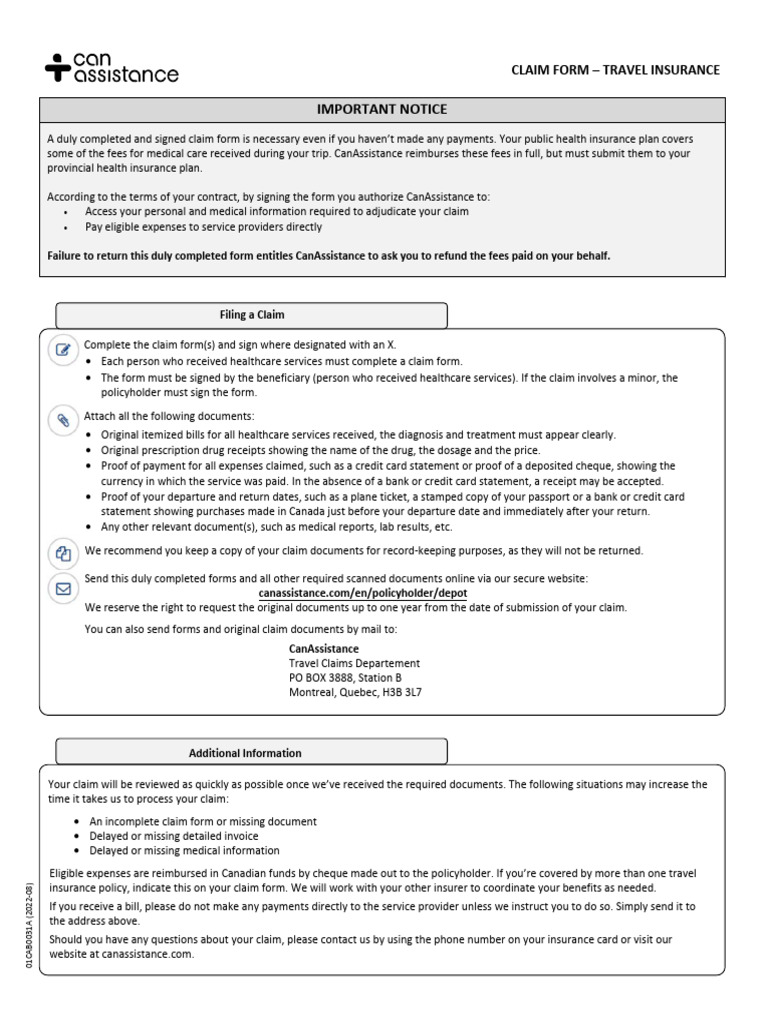 Blue Cross-MAN-Travel Insurance Claim Form (2023-03) | PDF