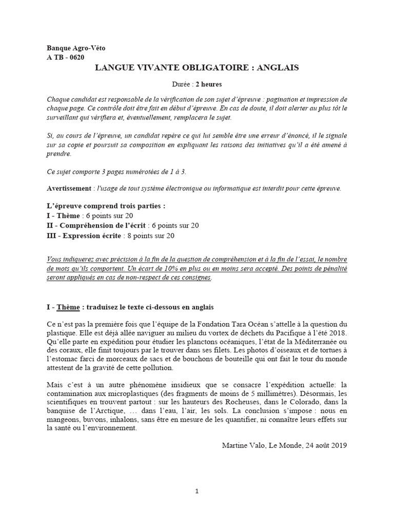 A TB - 0620 - Sujet - Principal - Anglais - Scav | PDF