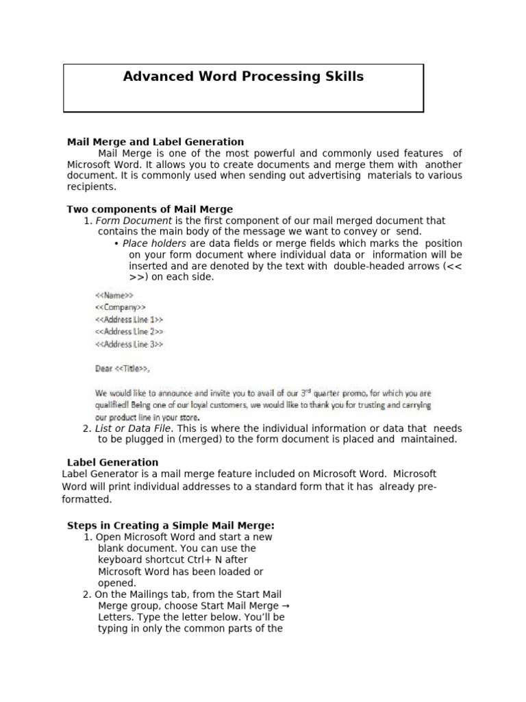 Advanced Word Processing Skills | PDF