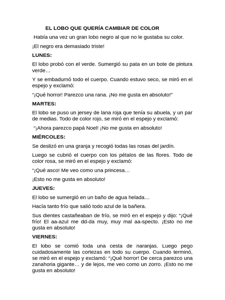 Cuento El Lobo Que Quería Cambiar de Color | PDF